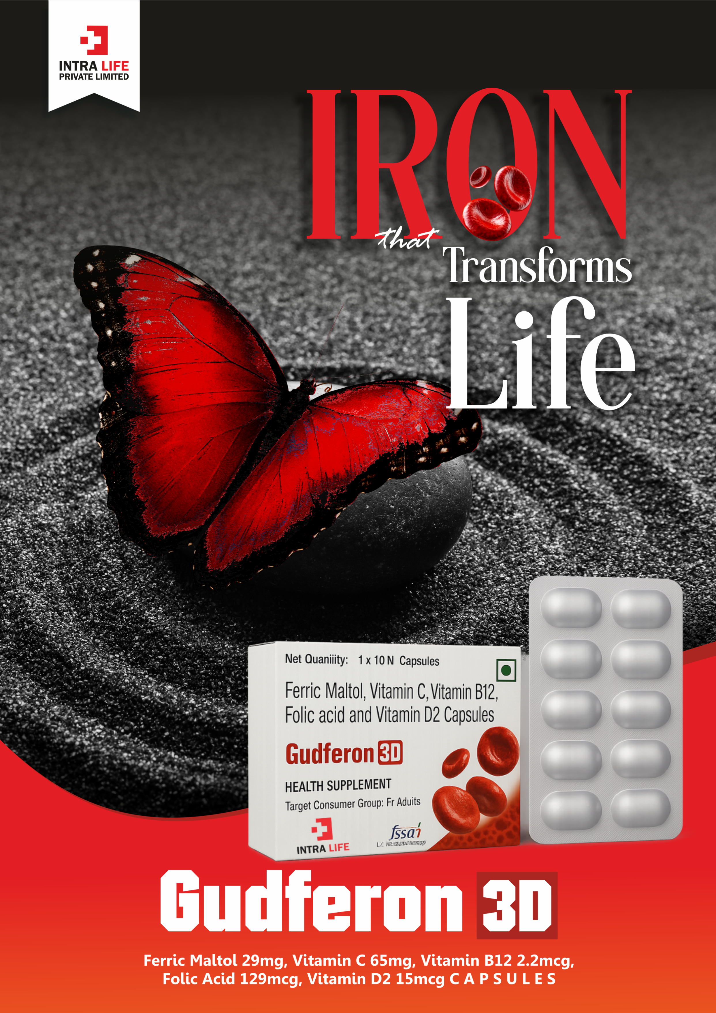 Ferric Maltol with Vit C, B12, Folic Acid, D2 | Intra Life